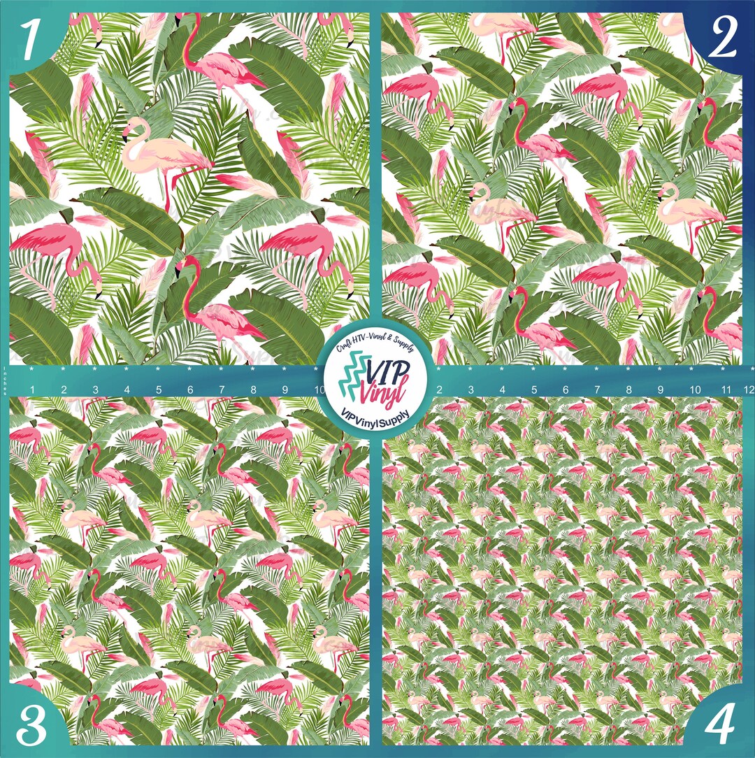 Flamingo Pattern HTV Vinyl, Tropical Pattern on White Vinyl Sheets ...