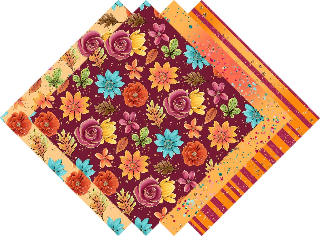 Fall Floral HTV Vinyl Bundle, Autumn Floral Pattern Vinyl Sheets, Heat ...