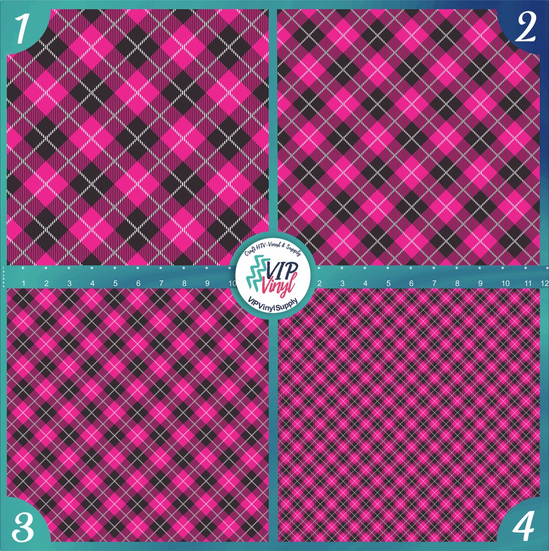 Pink & Black Tartan Plaid HTV Vinyl, Pattern Vinyl Sheet, Heat Transfer ...