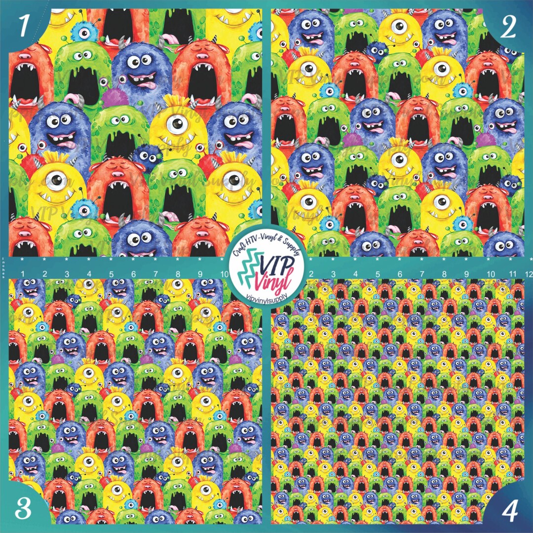 Fuzzy Monsters Patterned HTV Vinyl Outdoor Adhesive Vinyl or Heat ...
