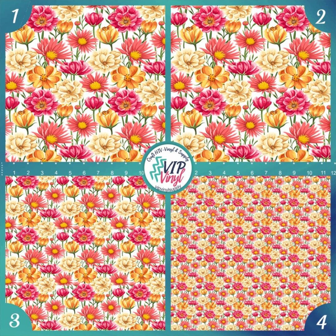 Floral Patterned Craft Vinyl Sheet, Heat Transfer Vinyl or Adhesive ...
