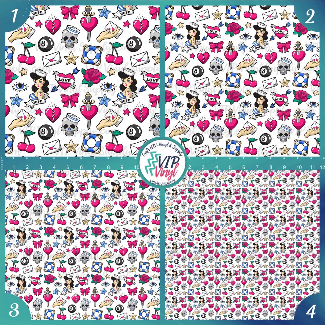 Rockabilly Patterned Craft Vinyl Sheet, Heat Transfer Vinyl, Adhesive ...