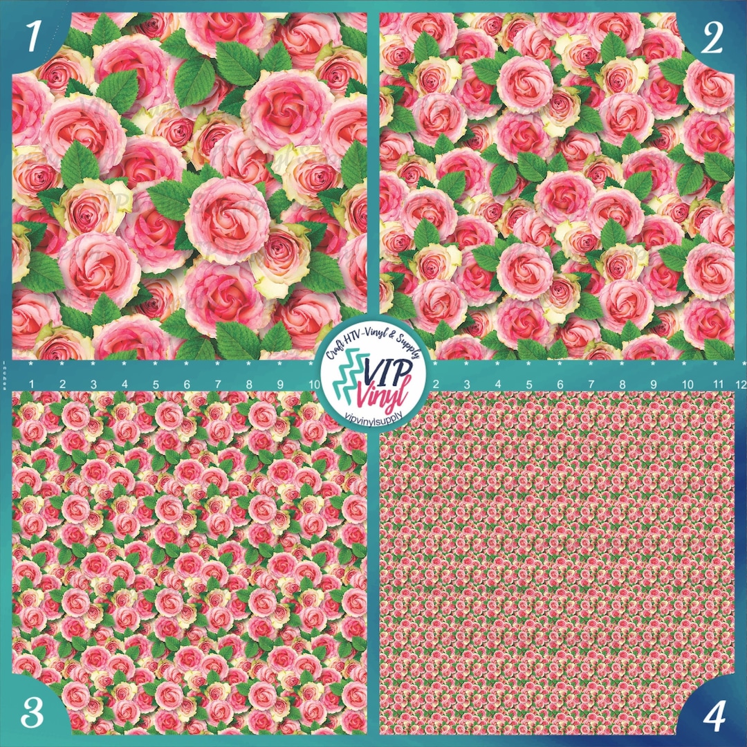 Floral Rose HTV Vinyl, Pink Flower Pattern Vinyl Sheets, Heat Transfer ...