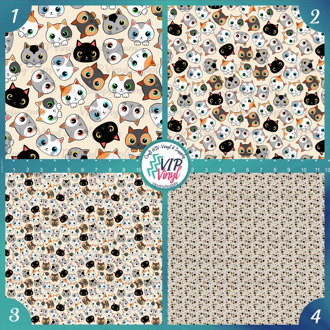 Cute Cat Patterned Craft Vinyl Sheet, Heat Transfer Vinyl, Adhesive ...
