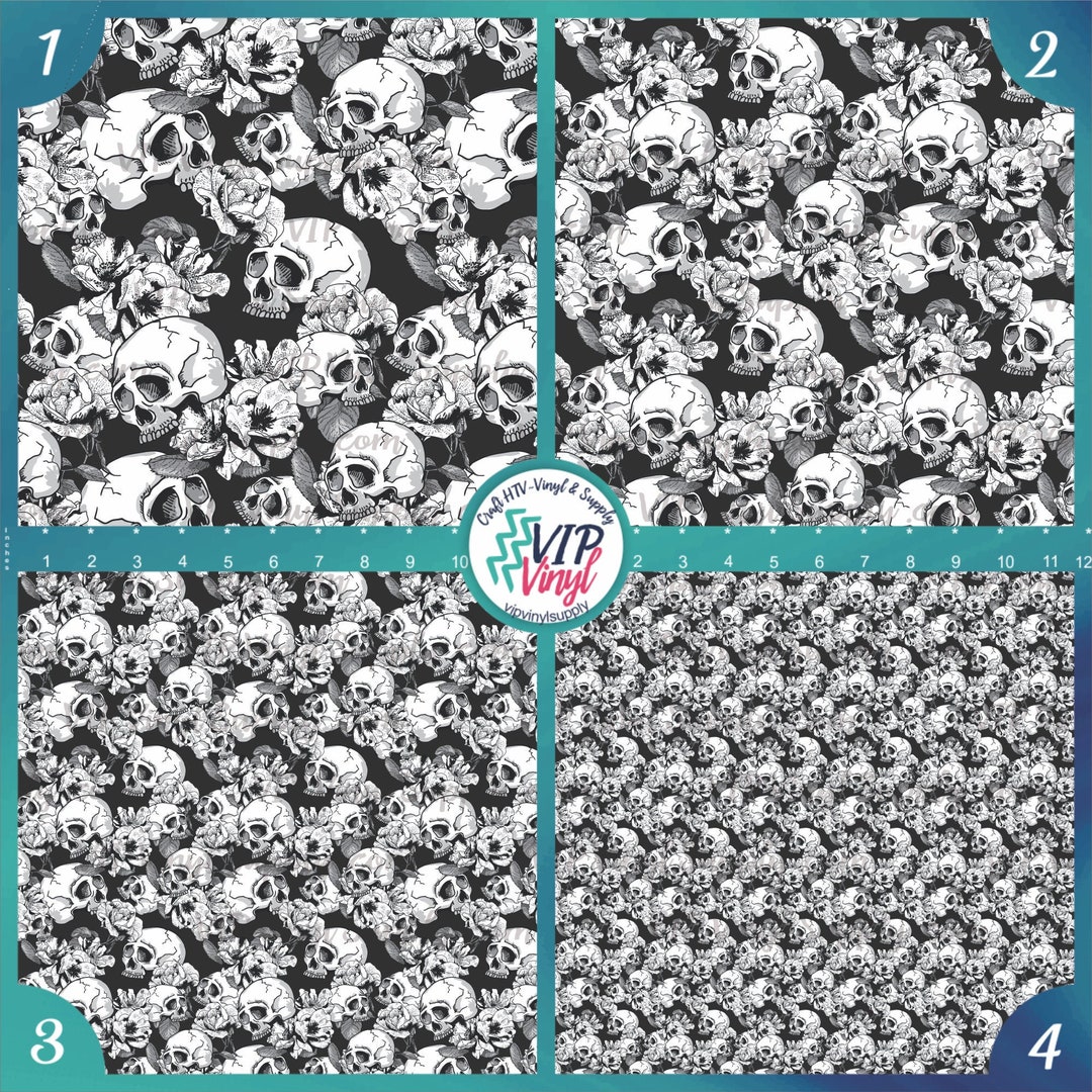 Floral Black & White Skulls Pattern HTV Vinyl Outdoor Adhesive Vinyl or ...