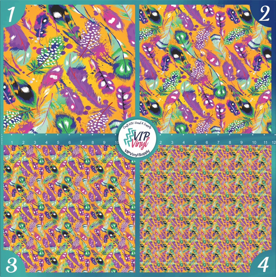Boho Feathers HTV Vinyl, Patterned Vinyl Sheets, Outdoor Adhesive Vinyl ...