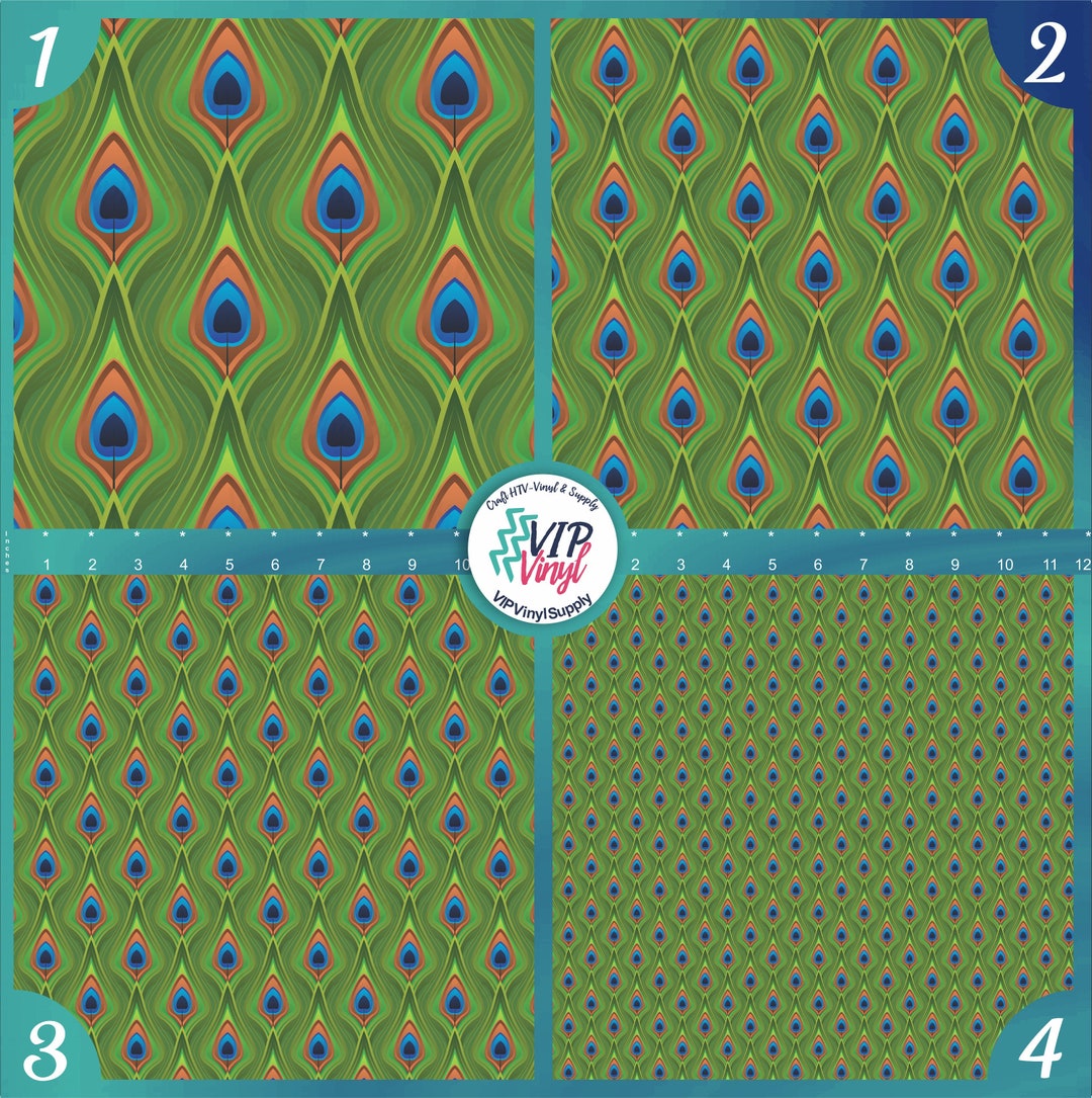 Peacock Feather Patterned Craft Vinyl Sheet, Heat Transfer Vinyl ...