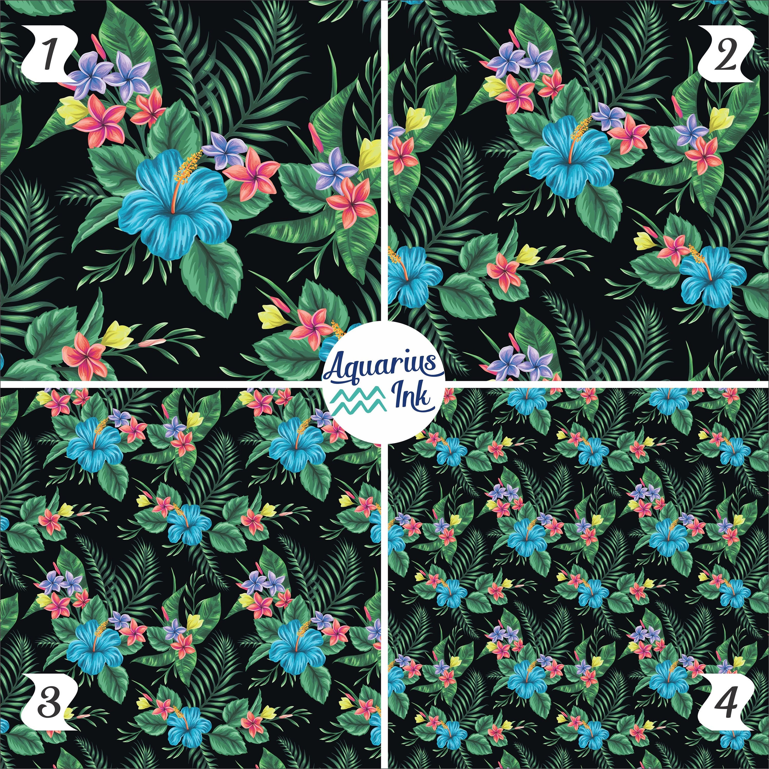 Tropical Floral HTV Vinyl Tropical Flower Pattern on Black - Etsy