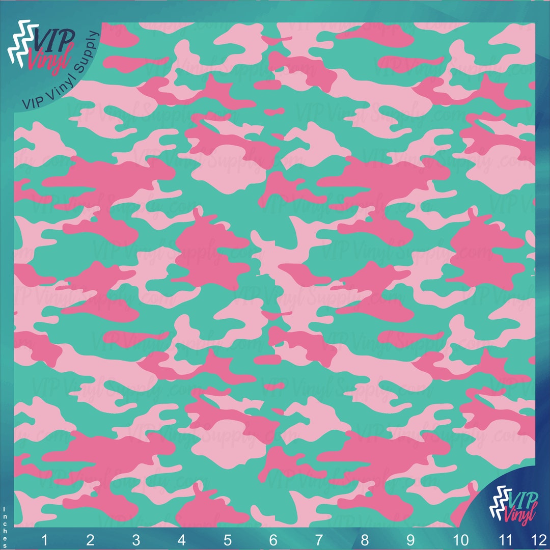 Camouflage HTV Vinyl, Pink & Teal Camo Printed Heat Transfer Vinyl or ...