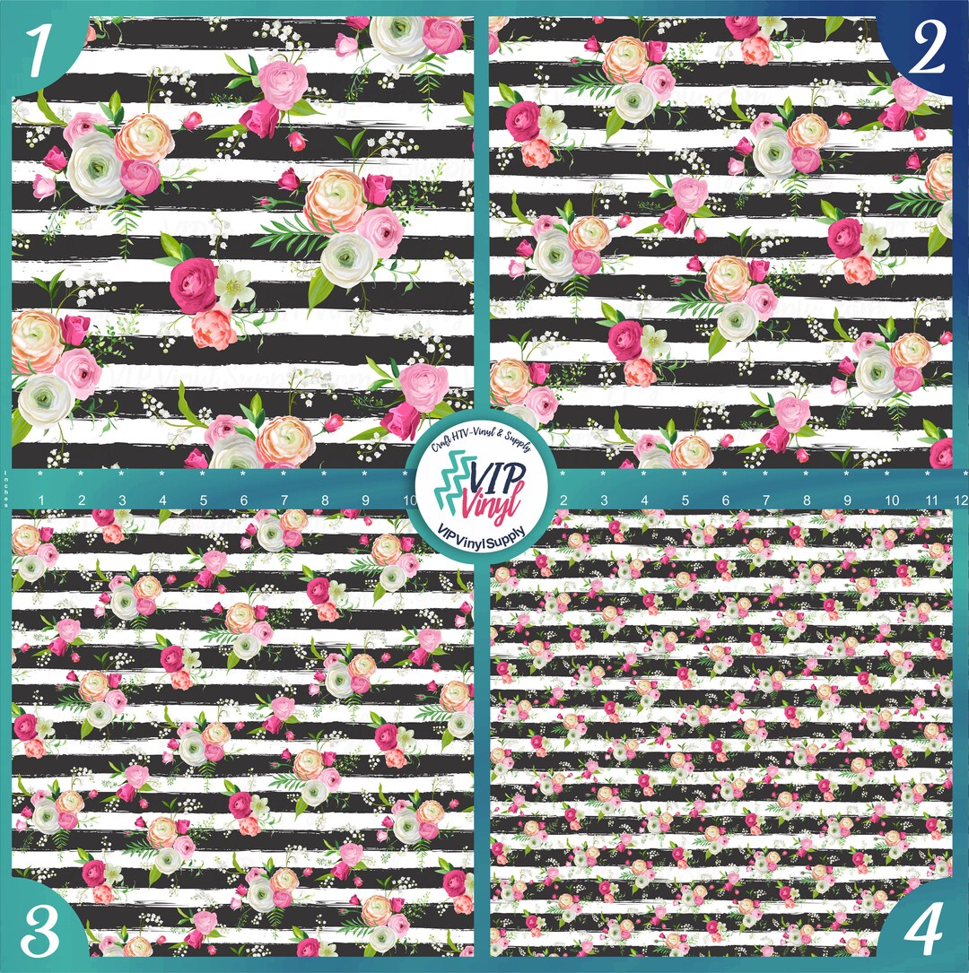 Striped Floral HTV Vinyl Flower Pattern on Black Stripes - Etsy