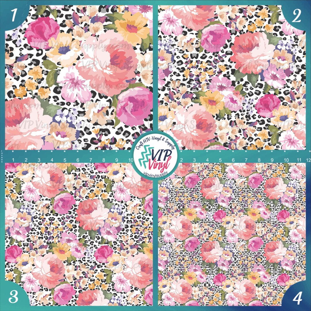 Floral Rose & Snow Leopard HTV Vinyl Vintage Flower Pattern - Etsy