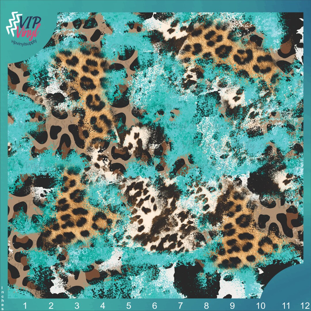 Turquoise Cowhide Leopard Patterned Craft Vinyl, Heat Transfer Vinyl ...