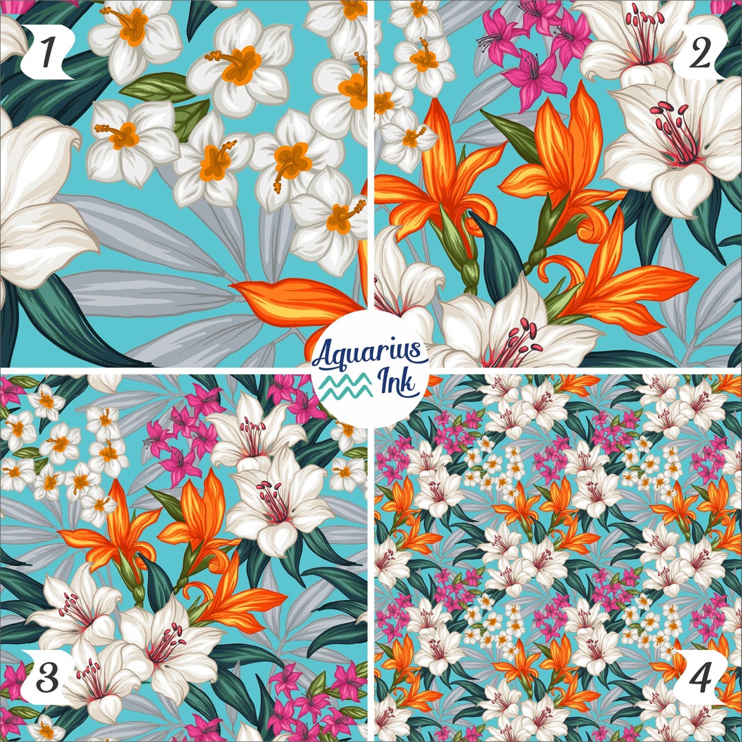 Floral HTV Vinyl, Tropical Flower Pattern on Teal Vinyl Sheets, Heat ...