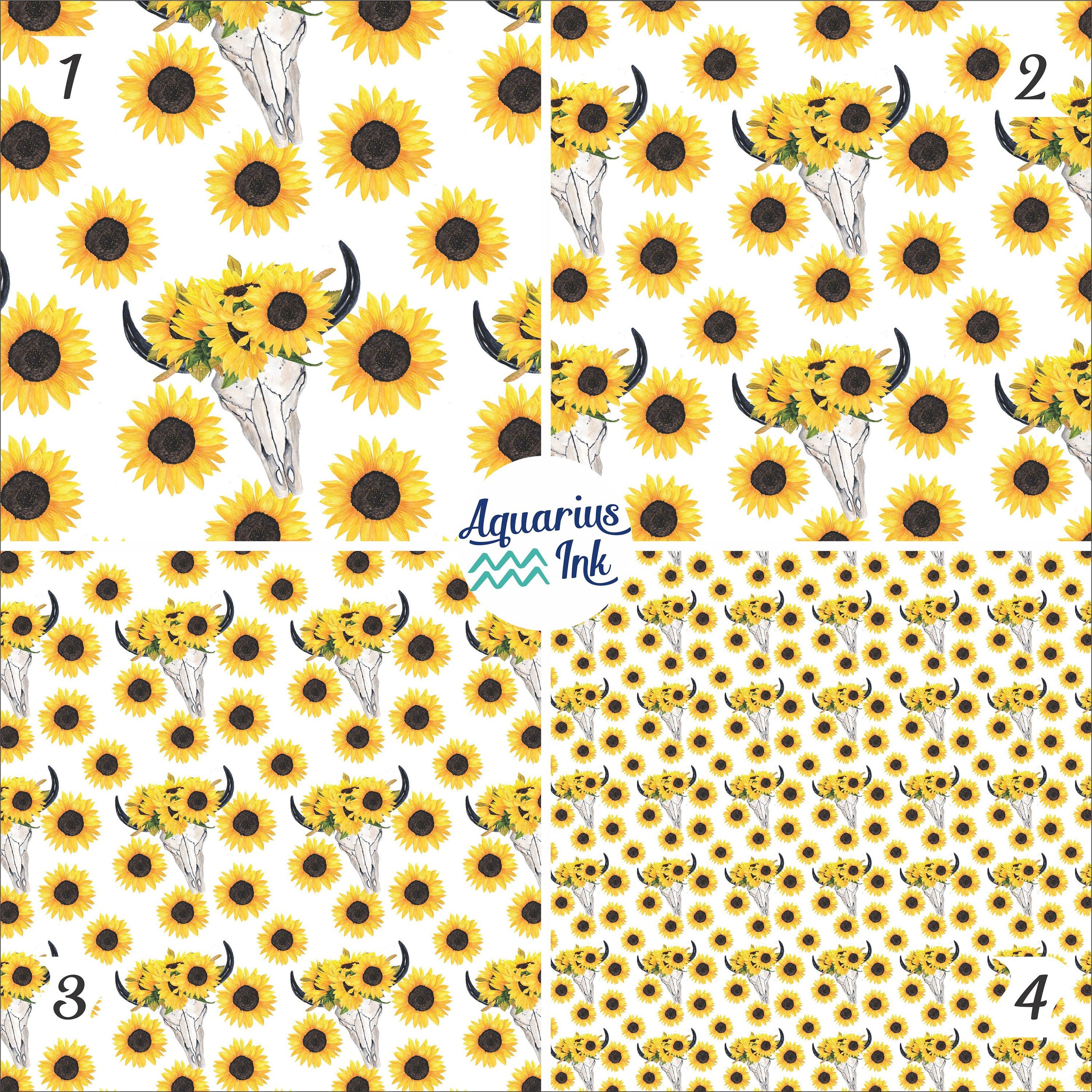 Boho Skull HTV Vinyl Watercolor Sunflower Patterned Vinyl - Etsy