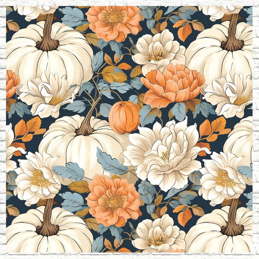 Fall Floral Pumpkins Patterned HTV Vinyl Outdoor Adhesive Vinyl or Heat ...