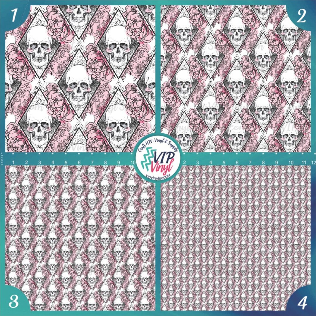 Pink & White Floral Skulls Pattern HTV Vinyl Outdoor Adhesive Vinyl or ...