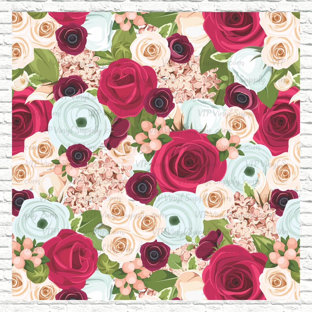 Floral Rose Patterned Craft Vinyl Sheet, Heat Transfer Vinyl, Adhesive ...