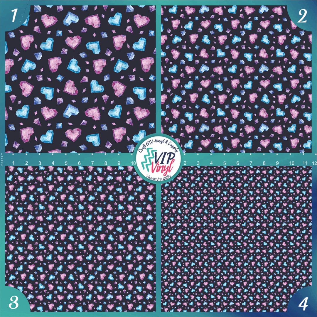 Jeweled Hearts Patterned Printed Vinyl, HTV or Sublimation Sheets 976A ...