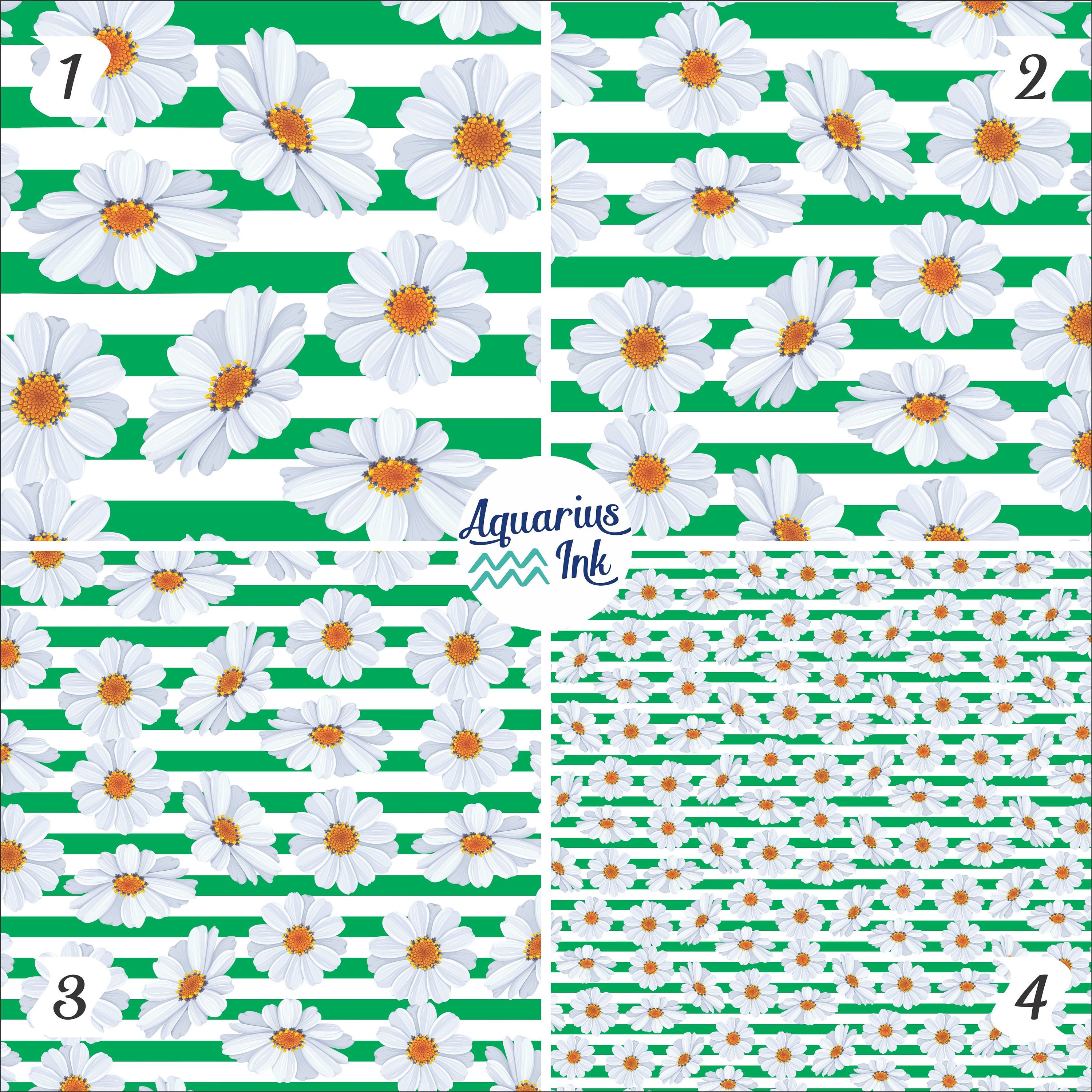 Floral HTV Vinyl Daisy Flower Pattern on Green Stripes Vinyl | Etsy