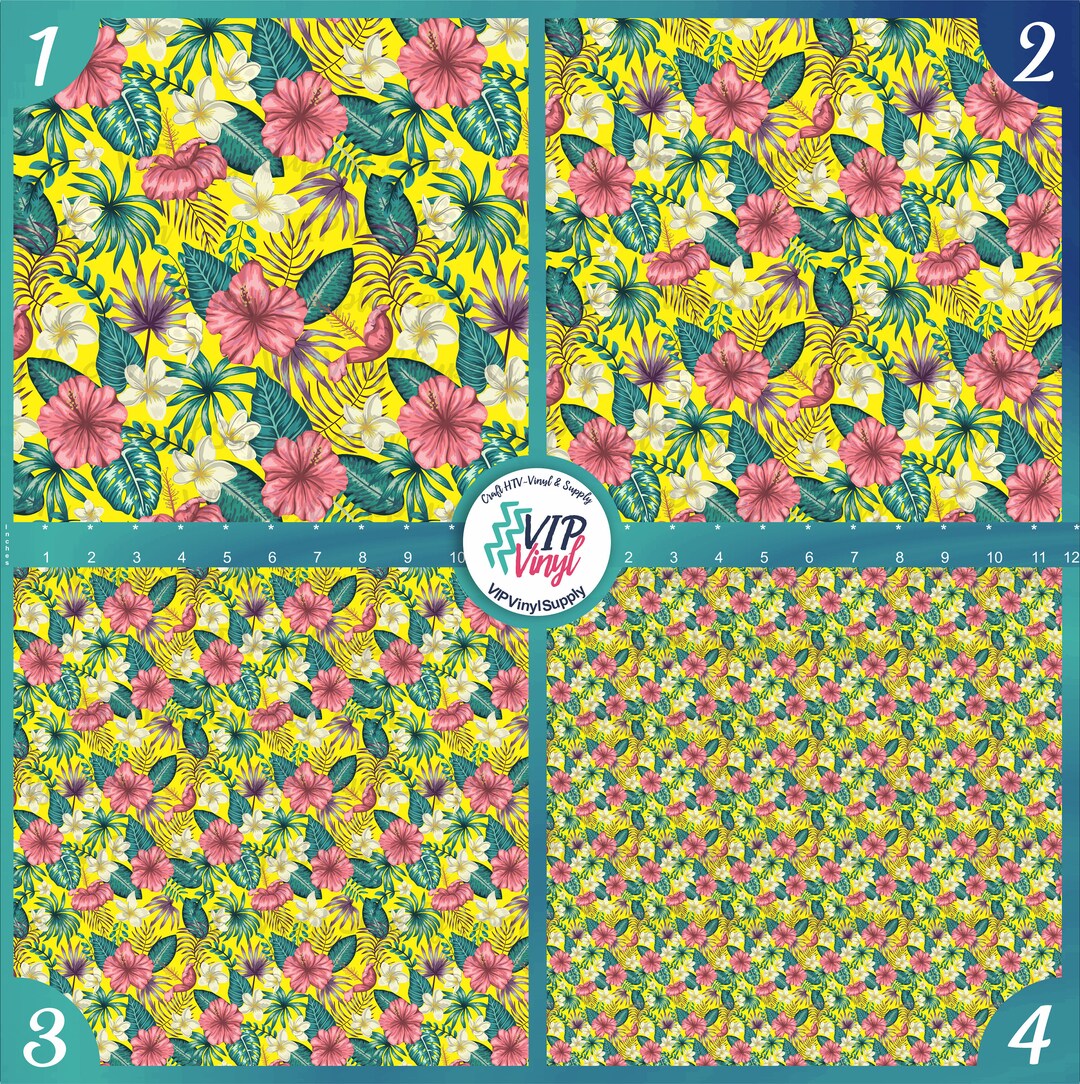 Yellow Floral HTV Vinyl, Tropical Flower Pattern Vinyl Sheets, Heat ...