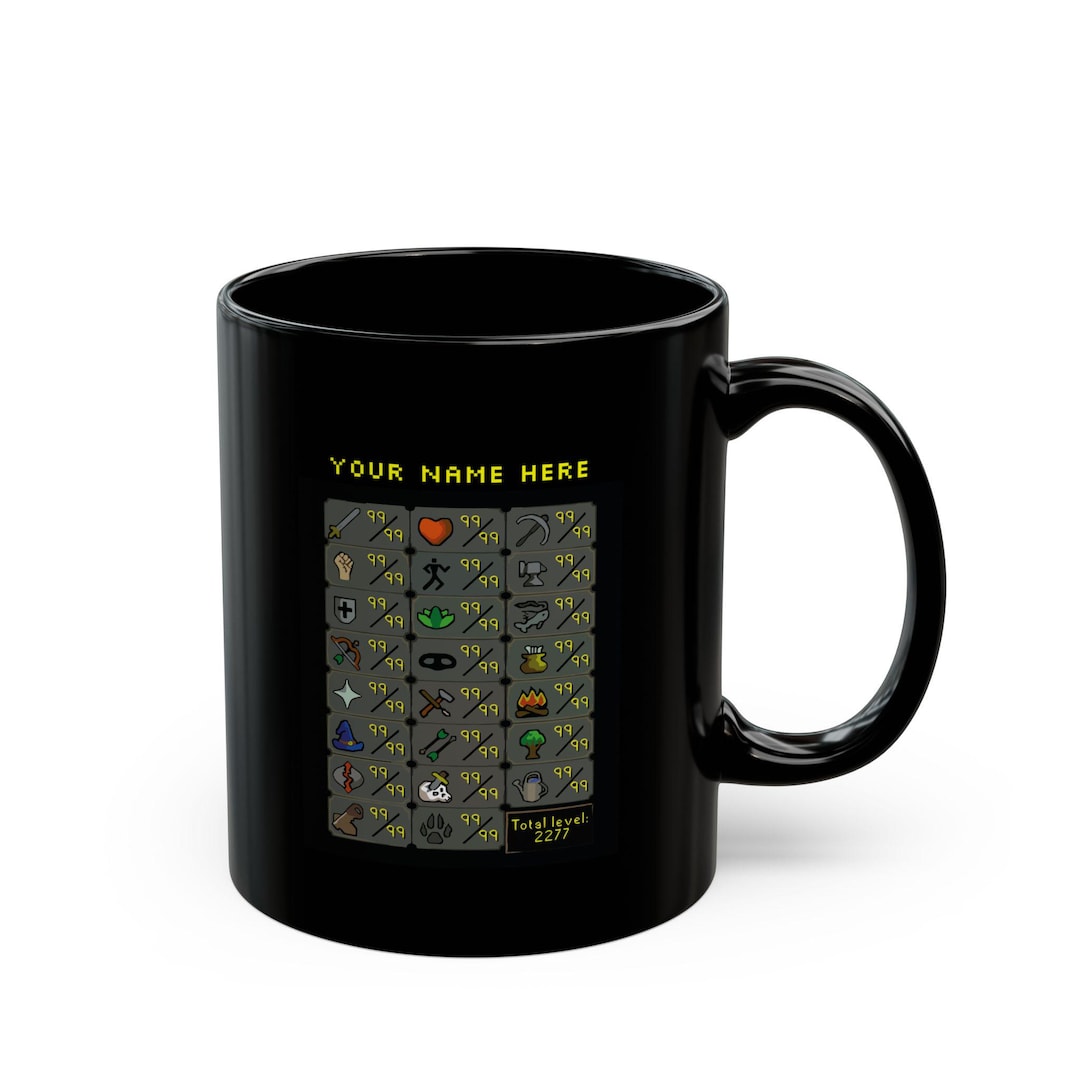 Custom Runescape Max Stats With Your Username Black Mug (11oz) | OSRS ...