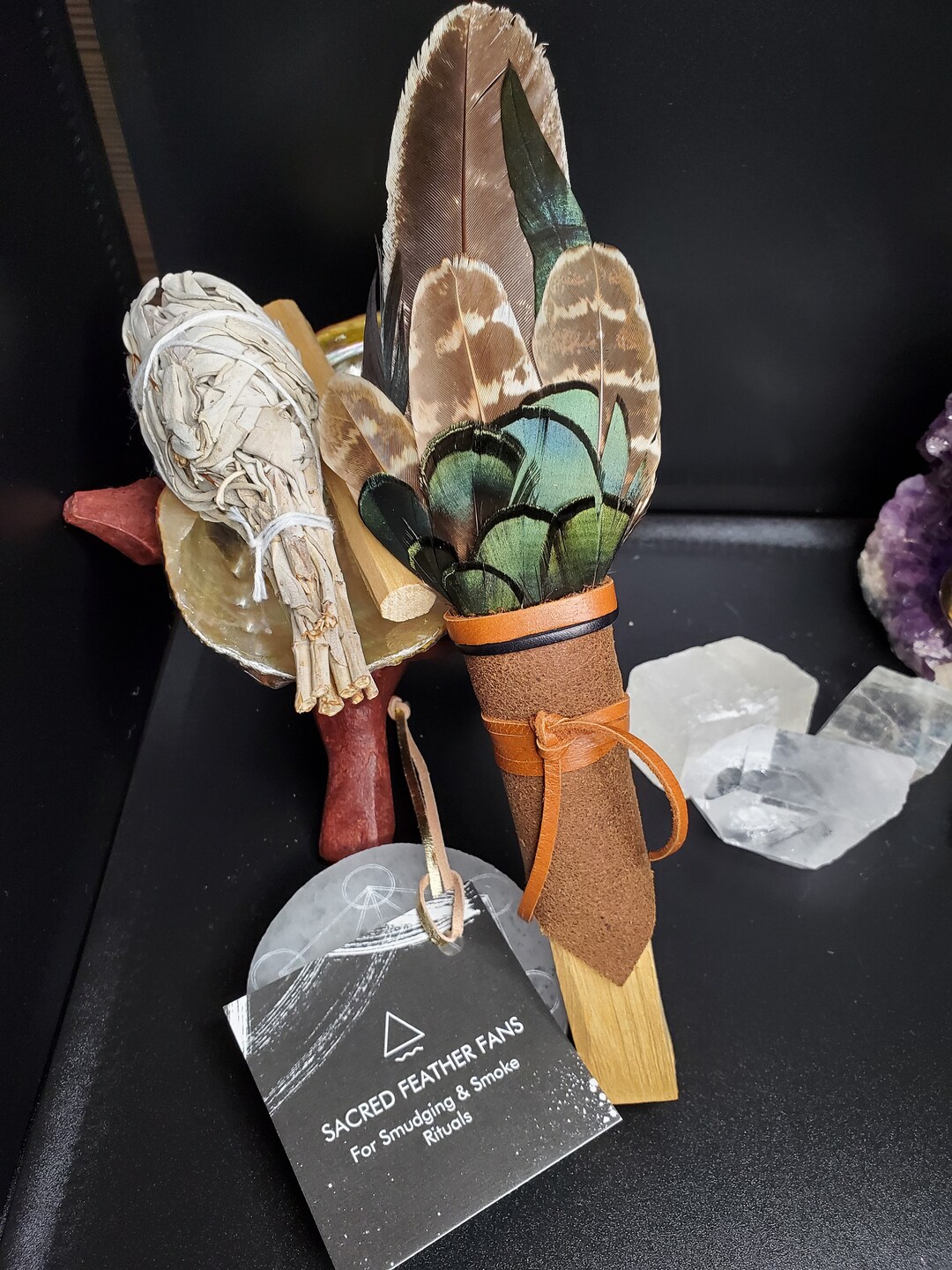 Smudge Feather, Sage Feather Fan, Prayer Feather Fan, Shaman Feather ...