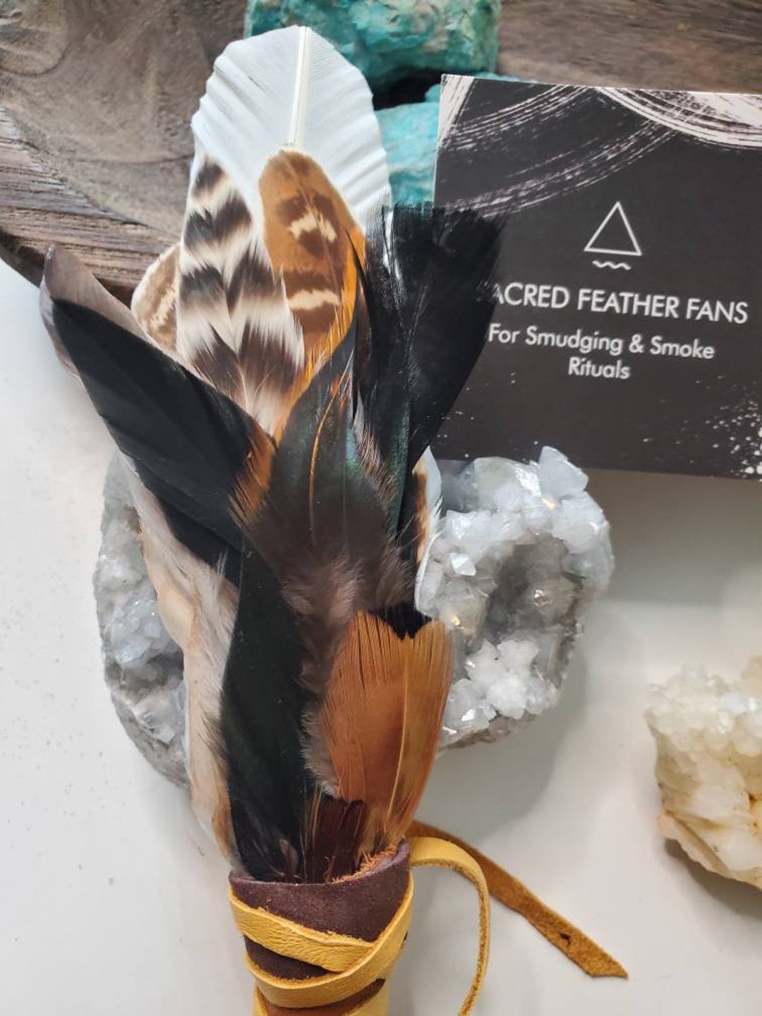 Smudge Feather Fan, Prayer Feather Fan, Sage Feather Fan, Shaman Wand ...
