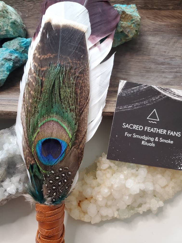 Smudge Feather Fan Sage Feather Fan Prayer Feather Fan - Etsy