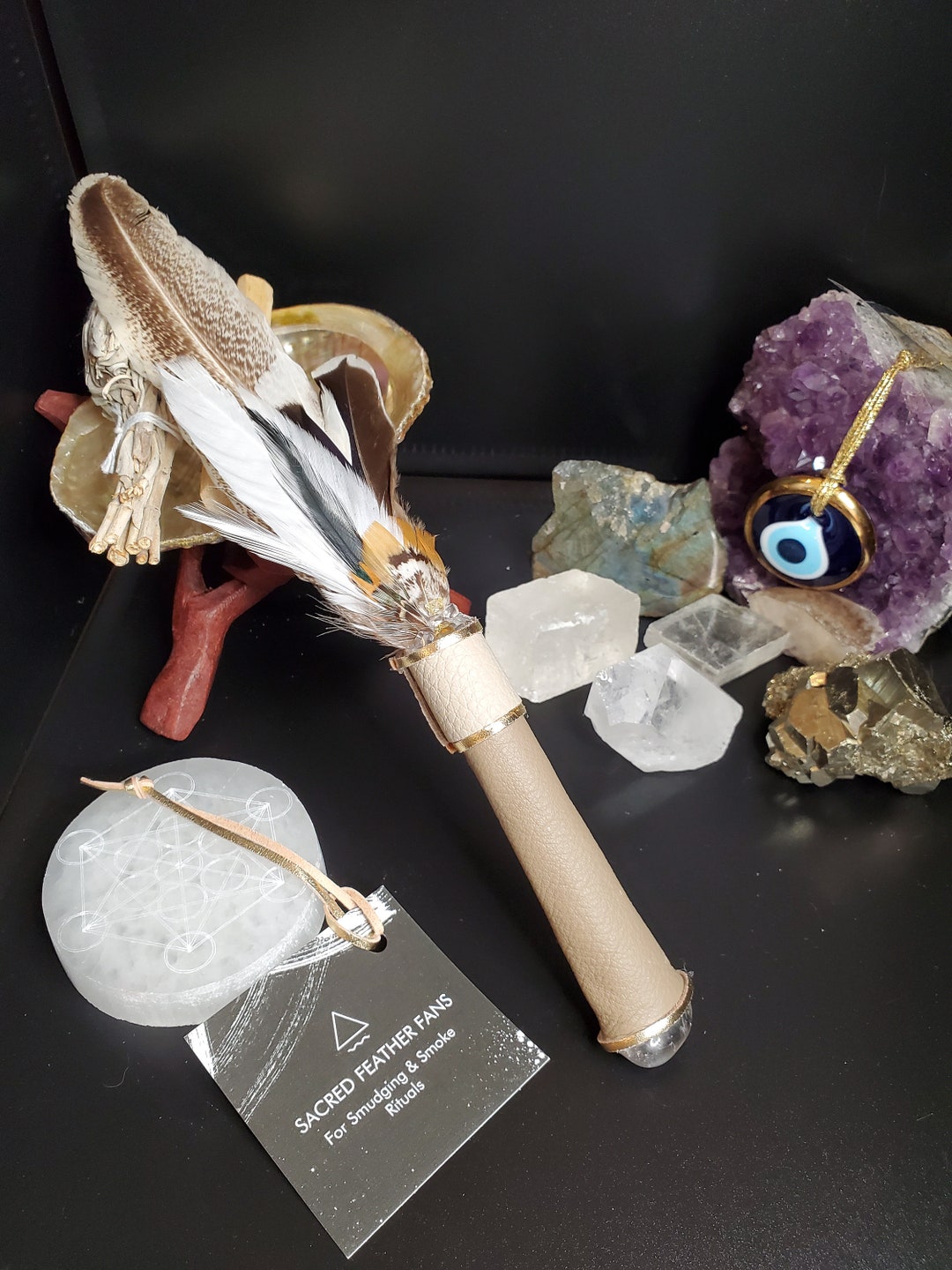 Smudge Feather, Sage Feather Fan, Prayer Feather, Healing, Peace Love ...