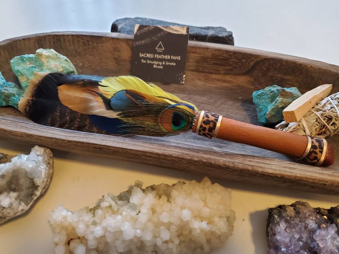 Smudge Feather Fan, Prayer Feather Fan, Sage Feather Fan, Shaman Wand ...