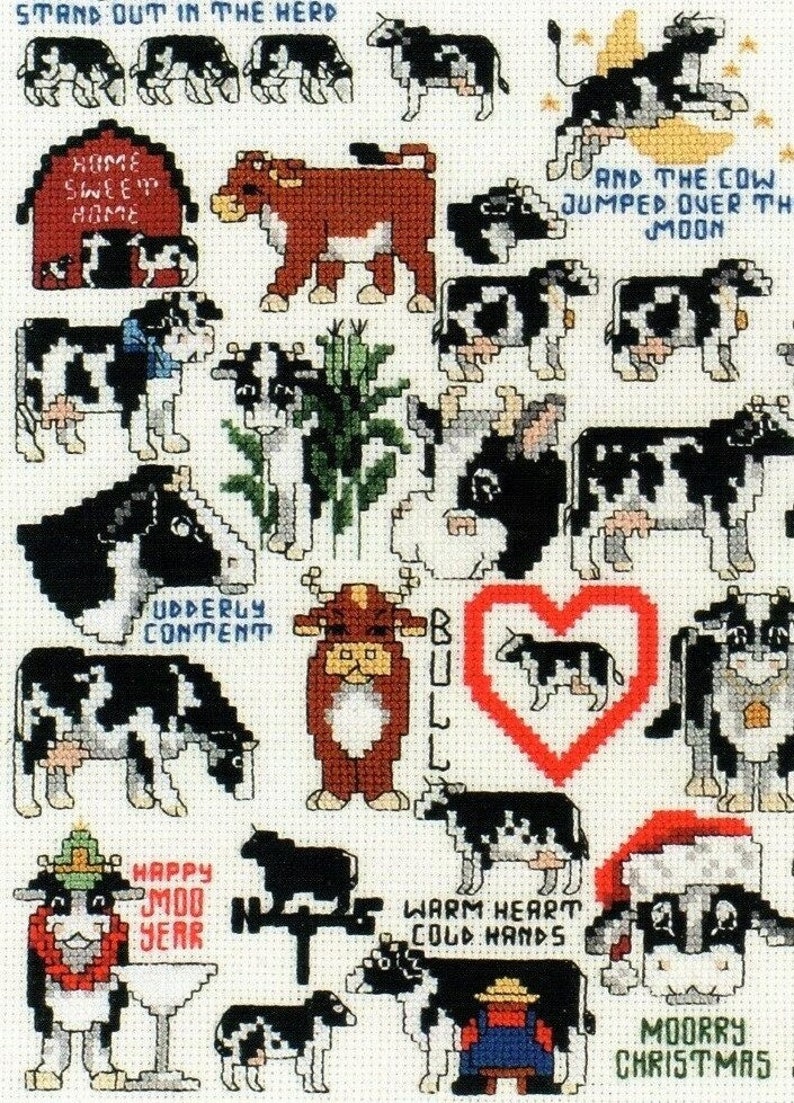 Vintage Cross Stitch Patterns Cute Mini Cow Motifs PDF Instant | Etsy
