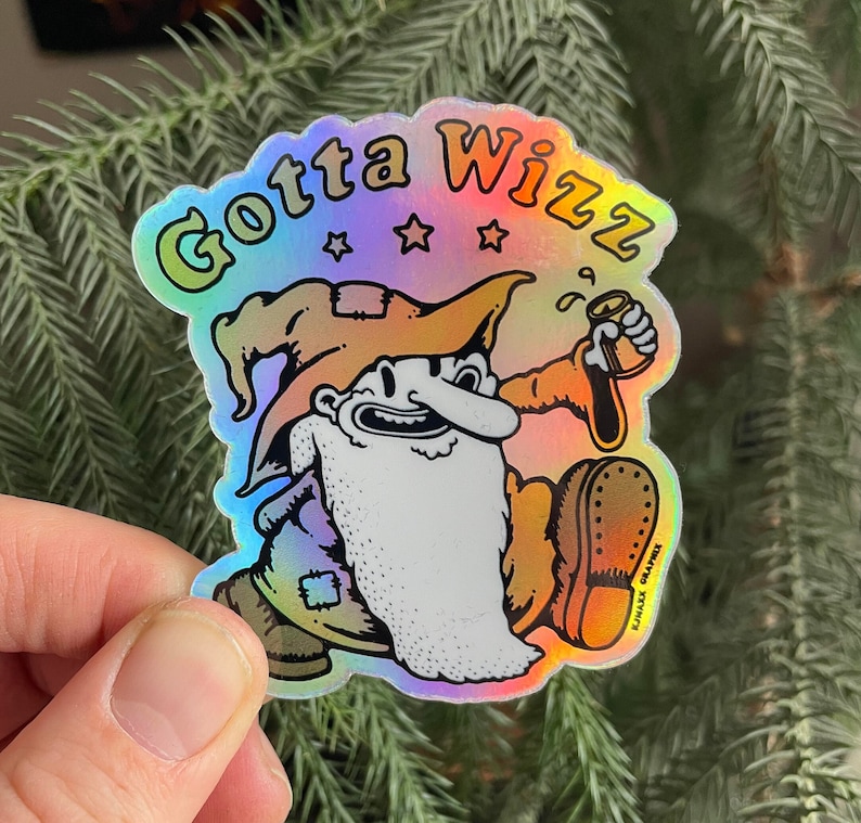 Gotta Wizz Beer Wizard Vinyl Holographic Sticker 70s Pinball R.crumb - Etsy