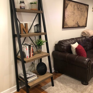 Industrial Ladder Shelf FREE SHIPPING Farmhouse Reclaimed Wood Book Shelf Wooden Ladder Decor Rustic Decor Etsy UK