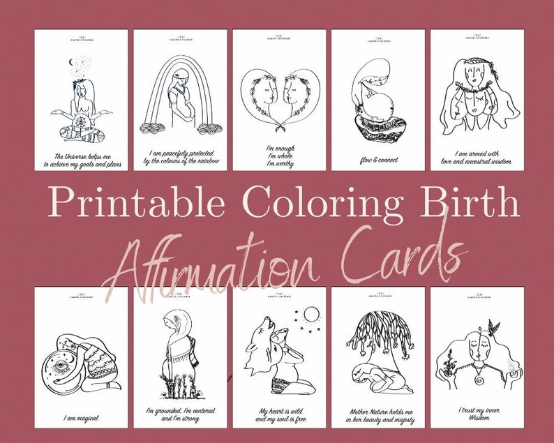 Printable Birth Coloring Affirmation Cards. Birth Positive - Etsy