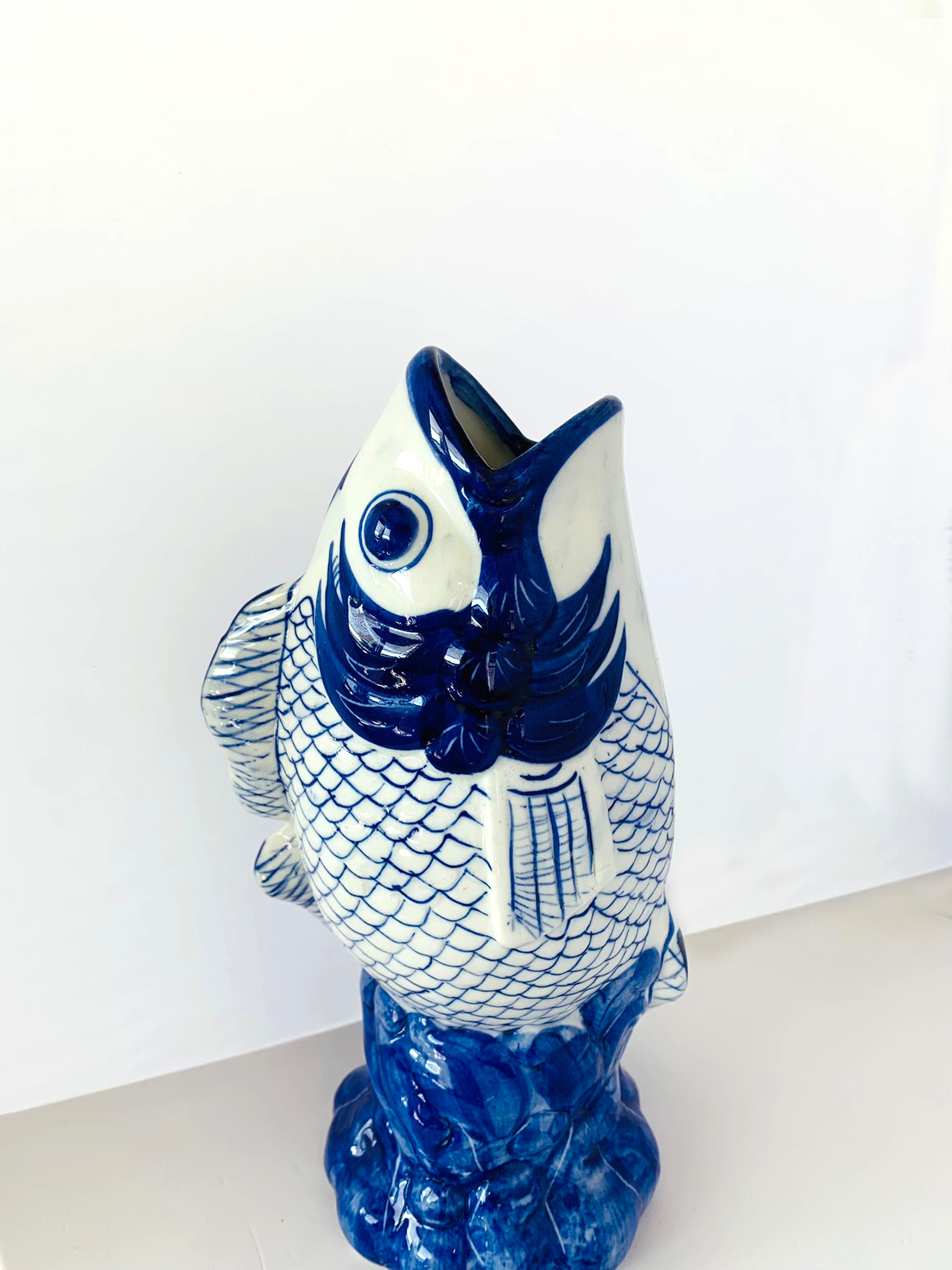 Chinese Ceramic Vase, fish Pond Koi Fish Vase, Vintage Chinoiserie Art ...