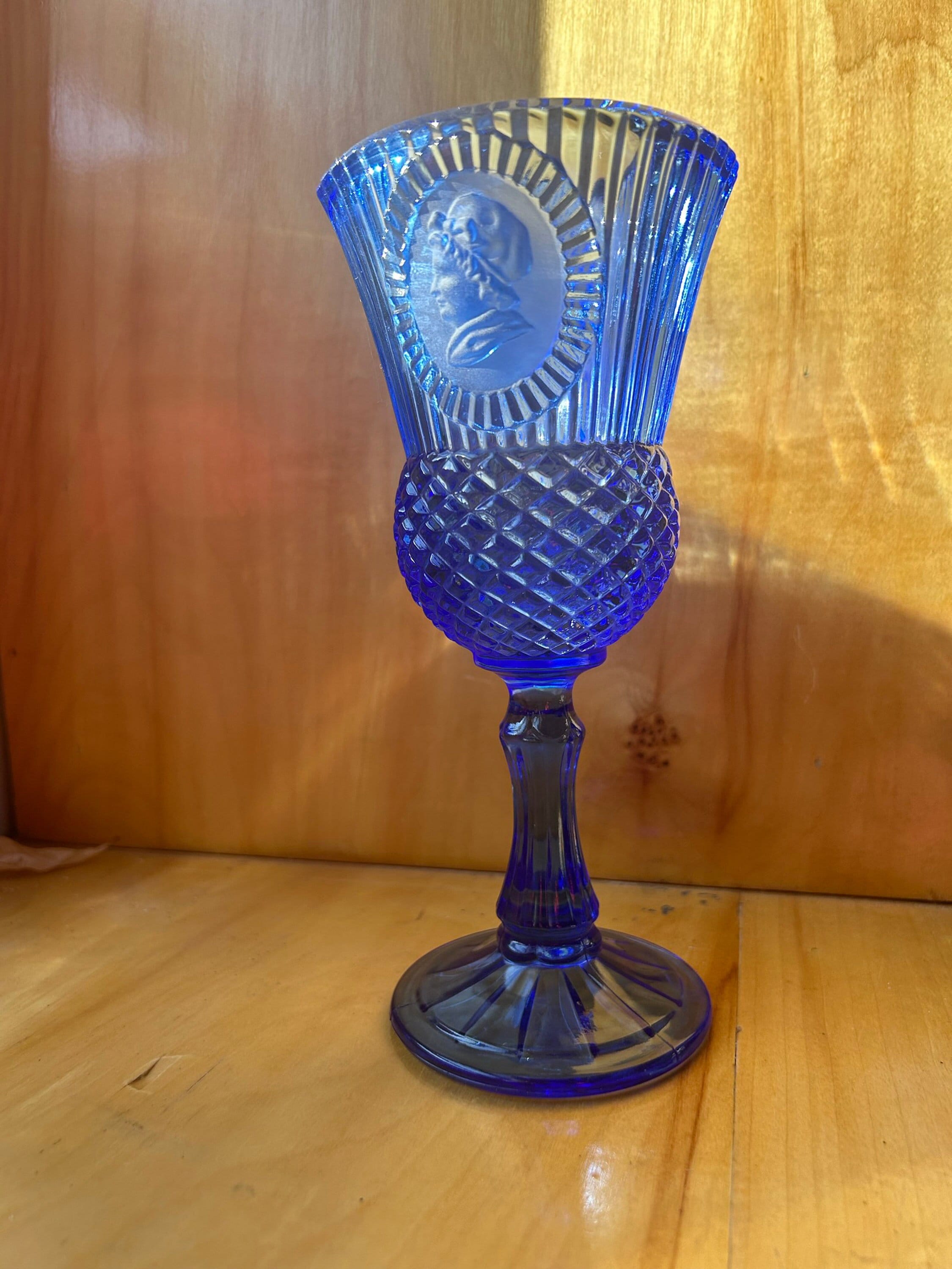 Fostoria Coin Avon Blue Glass Goblet Vintage Etched Glassware Martha ...