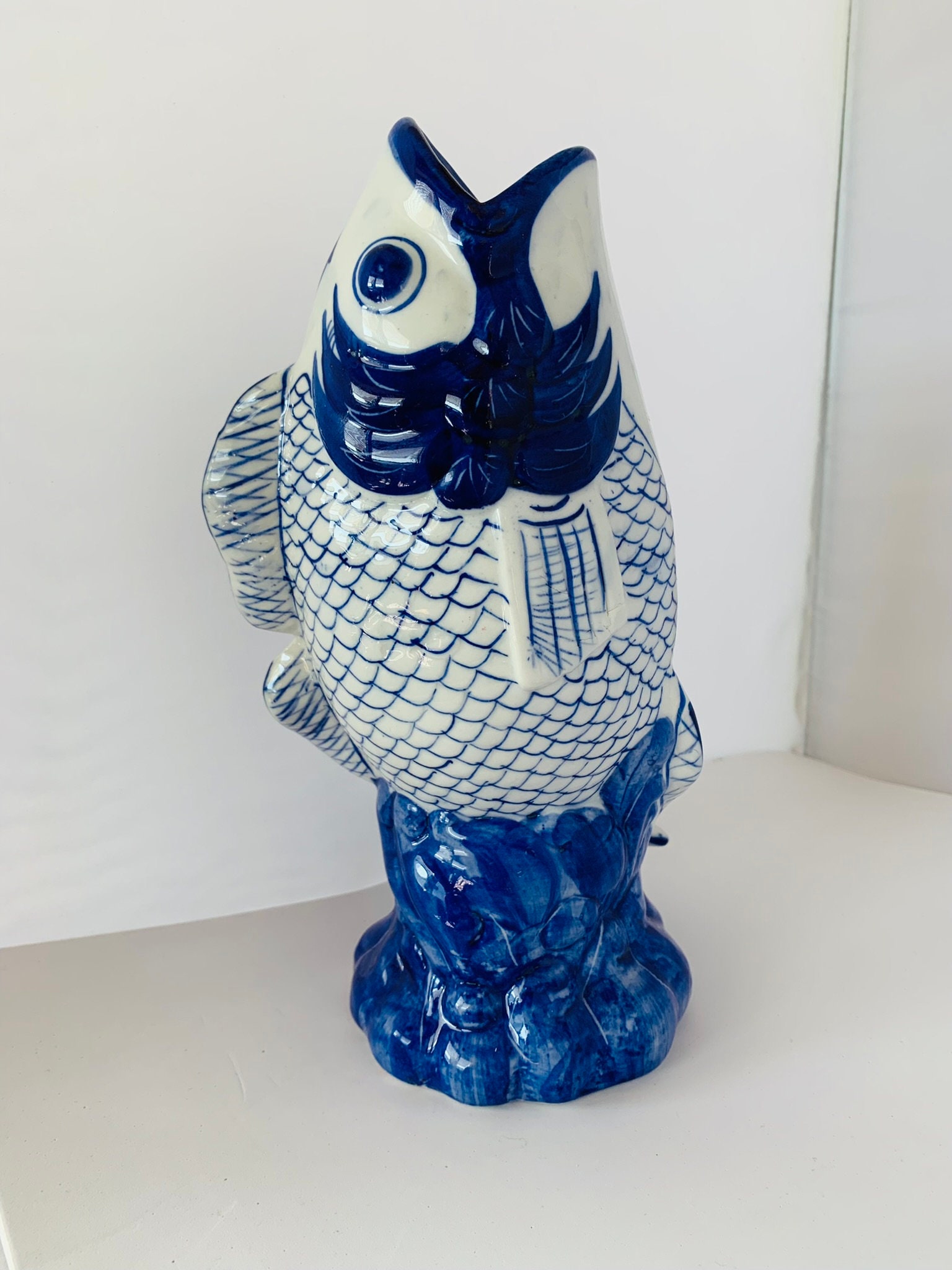 Chinese Ceramic Vase, fish Pond Koi Fish Vase, Vintage Chinoiserie Art ...
