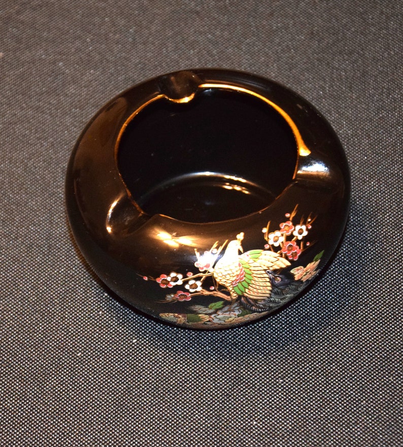 Vintage Japanese Ashtray Peacock Bowl Black Lacquered - Etsy
