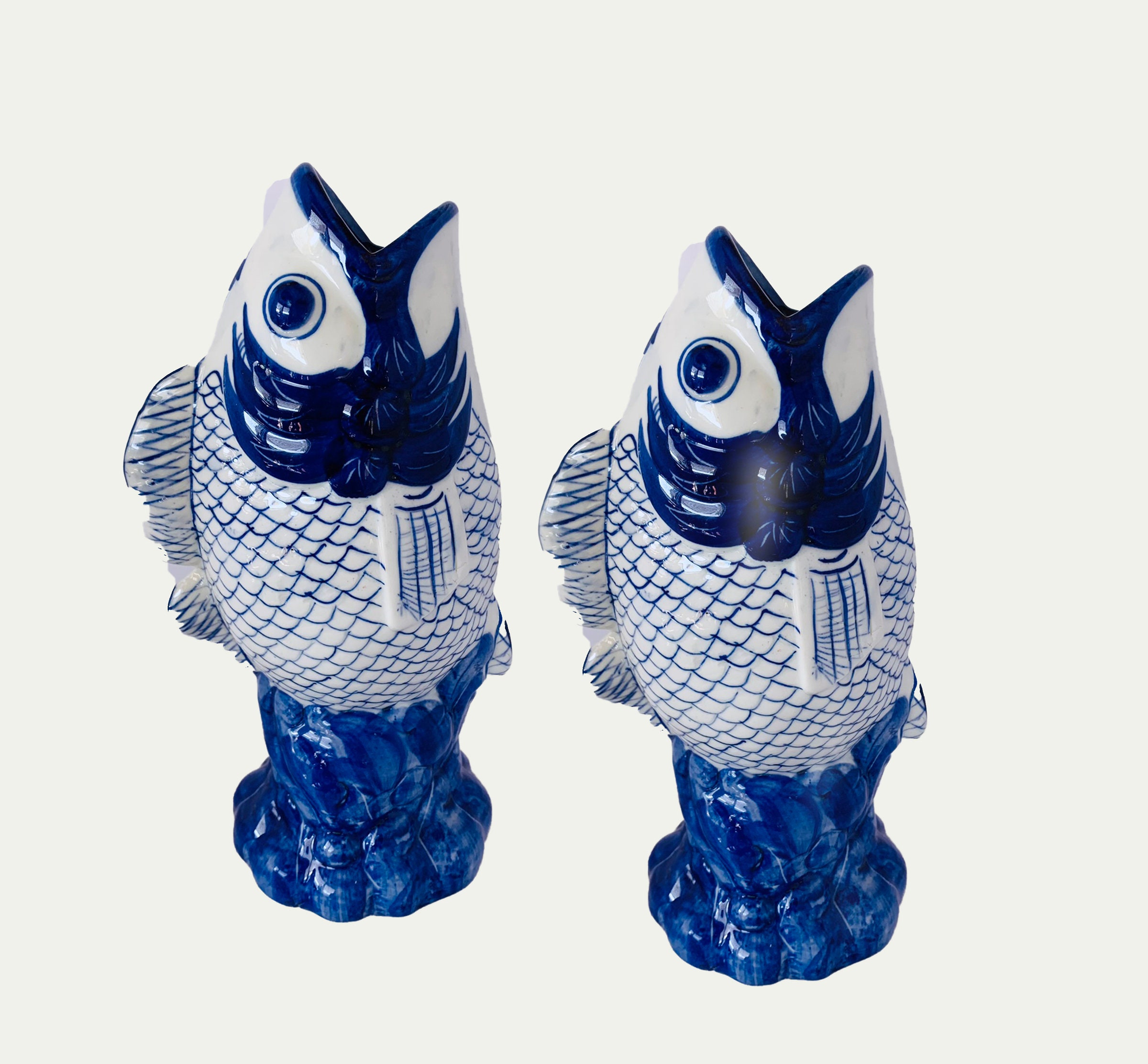 Chinese Ceramic Vase, fish Pond Koi Fish Vase, Vintage Chinoiserie Art ...