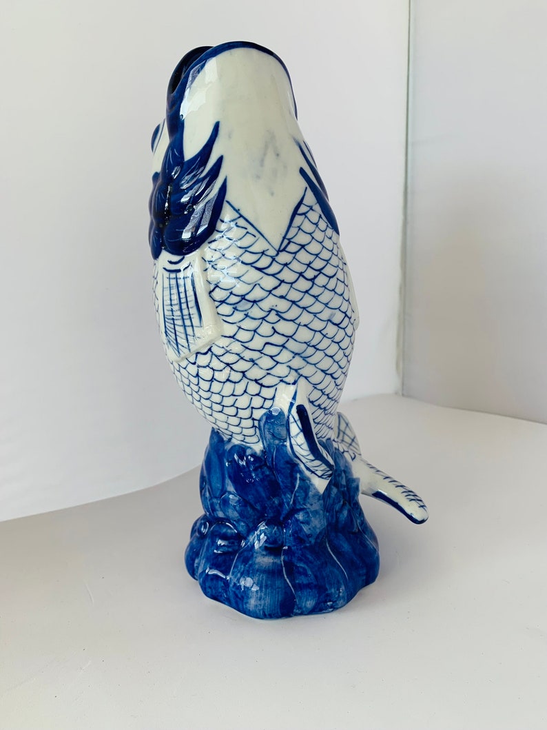 Chinese Ceramic Vase, fish Pond Koi Fish Vase, Vintage Chinoiserie Art ...