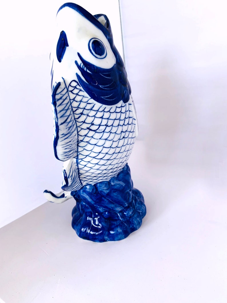 Chinese Ceramic Vase, fish Pond Koi Fish Vase, Vintage Chinoiserie Art ...