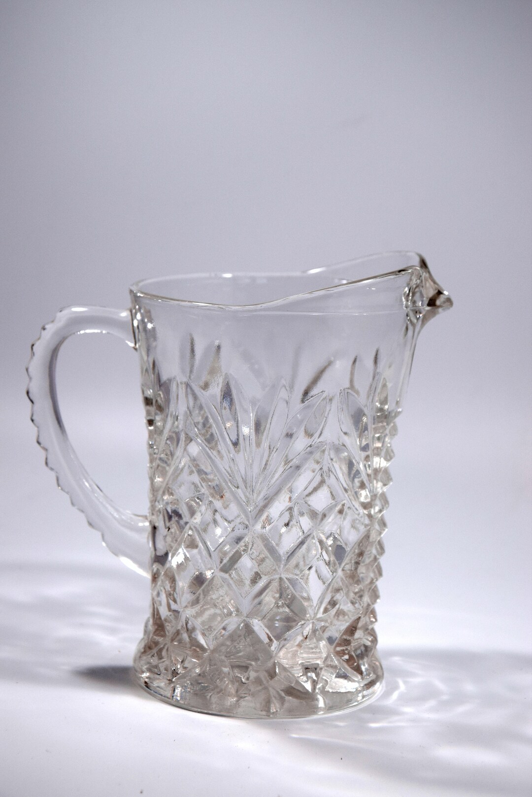 Vintage Clear Glass Creamer Jug Anchor Hocking Prescut Depression Era ...