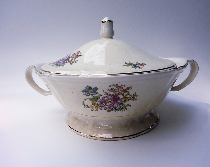 Edwin Knowles Soup Tureen Circa 1940's Gold Trimmed Covered Bowl Lidded ...