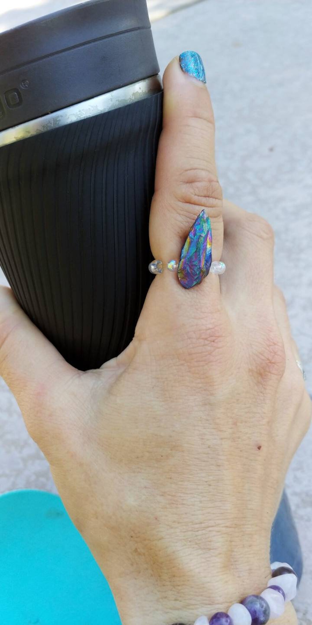 Indigo Titanium Quartz Beaded Ring-one Size Fits All - Etsy