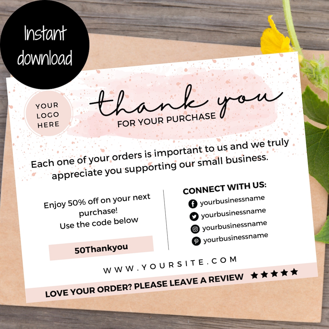 Tarjetas de agradecimiento imprimibles Plantilla empresarial Poshmark Etsy Pequeñas empresas ...