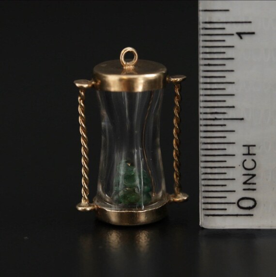 Vintage 14k Gold and Emerald Hourglass Charm - Gem