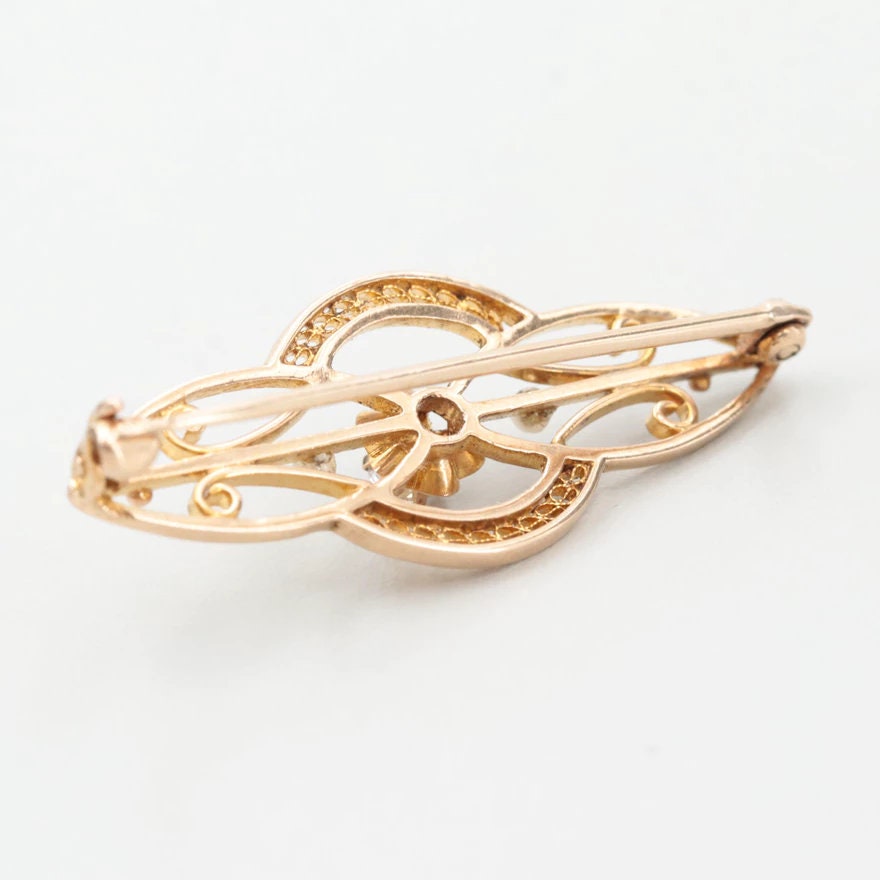 Vintage 10K Yellow Gold Diamond and Seed Pearl Brooch - Etsy