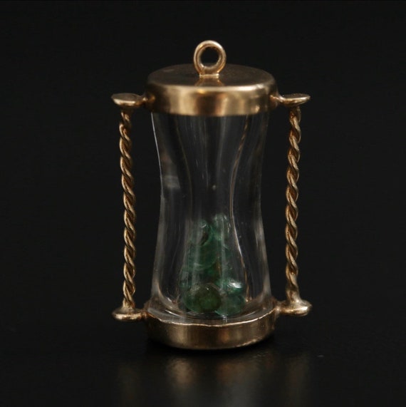 Vintage 14k Gold and Emerald Hourglass Charm - Gem