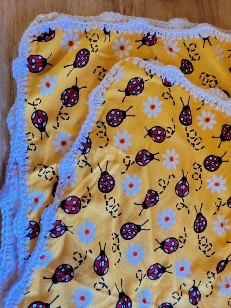 Flannel receiving blanket with crochet edge | Etsy