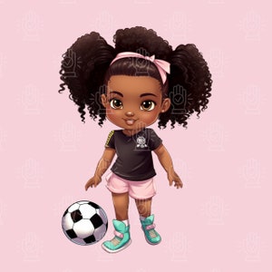 Black Soccer Player Girl Clipart, 4 PNG, Children's Illustration ...